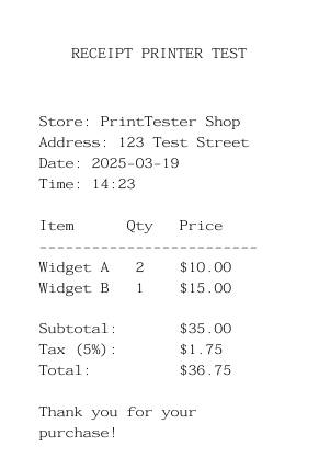 Receipt Printer Test Page - PrintTester